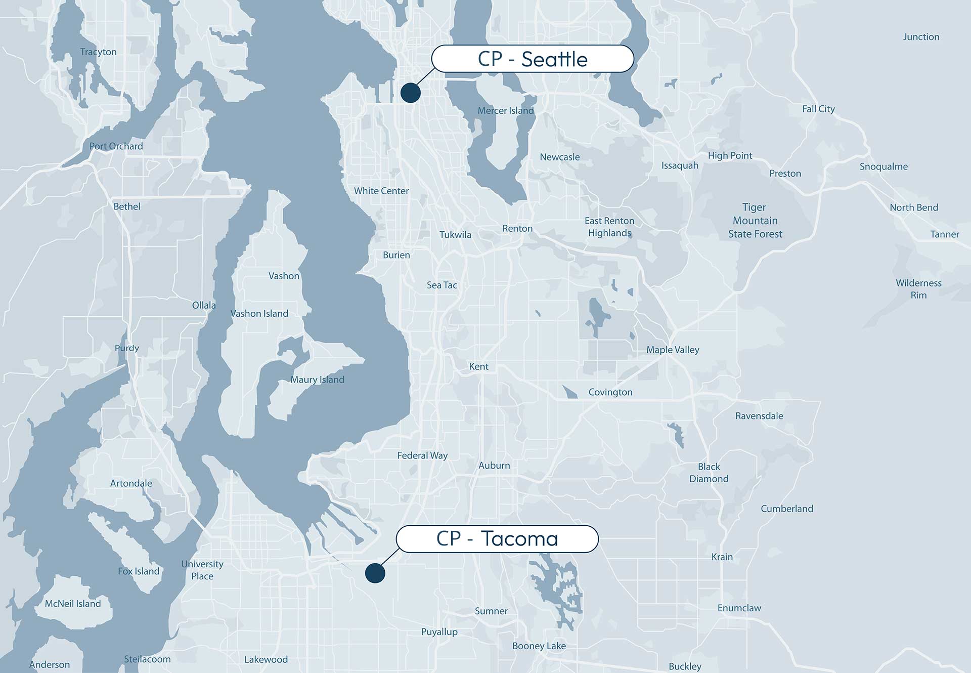 map of KP Corp location in seattle and tacoma